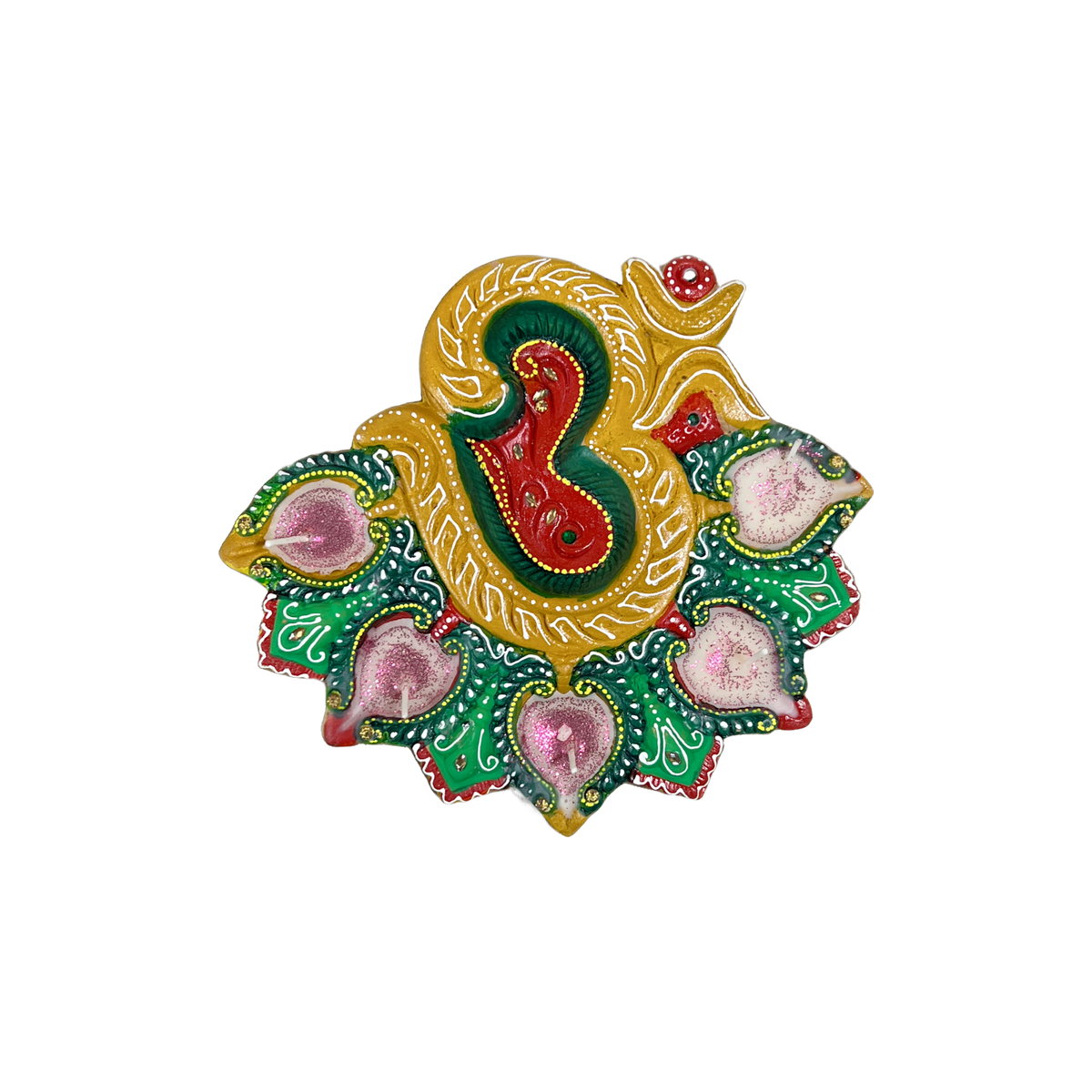 Colourful 5 Diya Plate OM Shape with Wax — Spice Divine